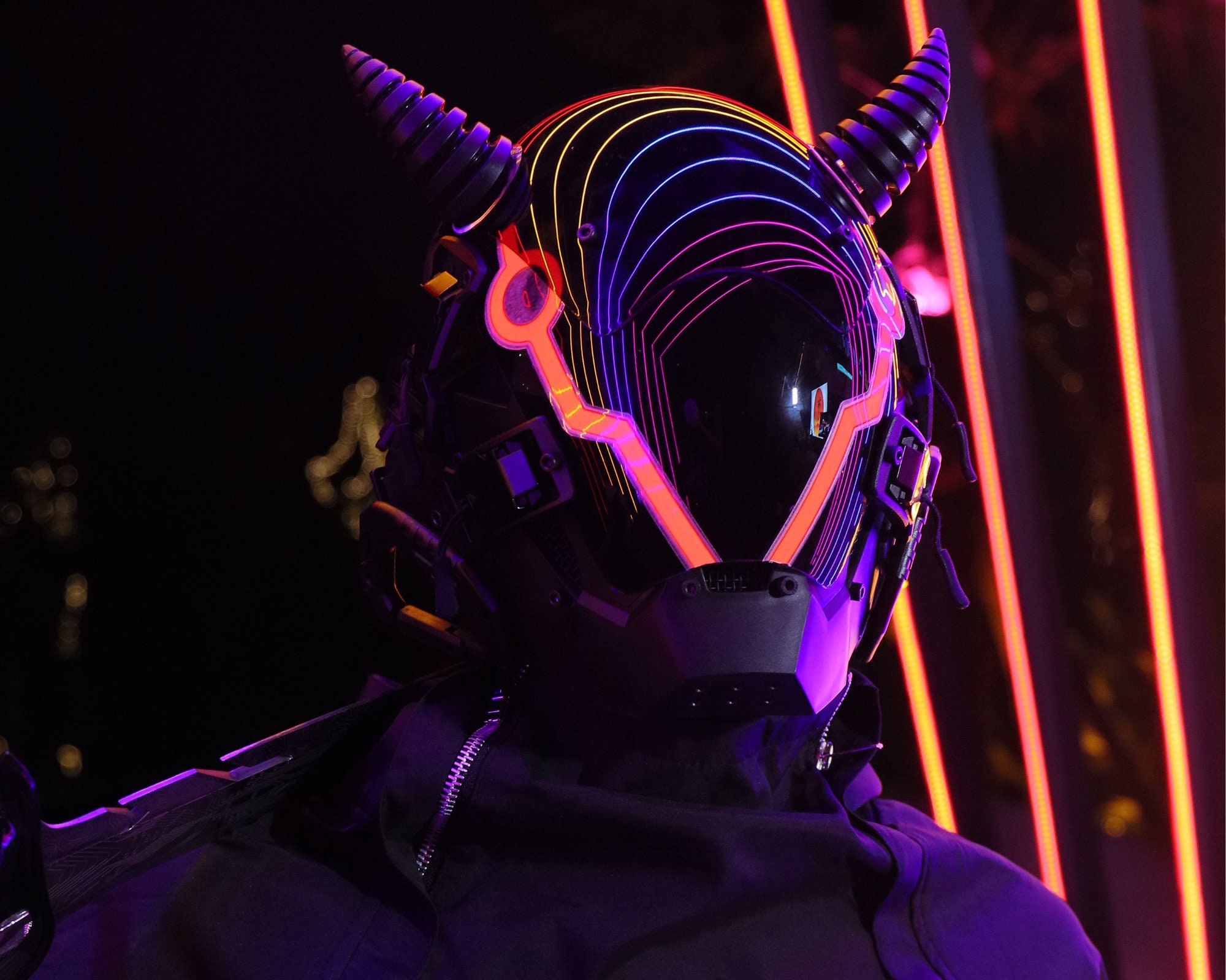 Cyberpunk Mask With Horn Cyber Ex Machina Mask Samurai - Etsy