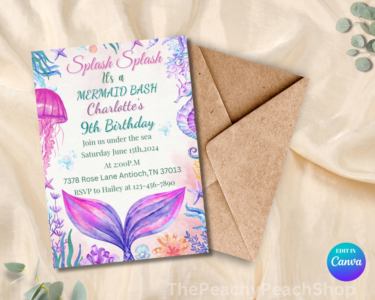 Editable Mermaid Tail Birthday Invitation Under the Sea Birthday Invite ...