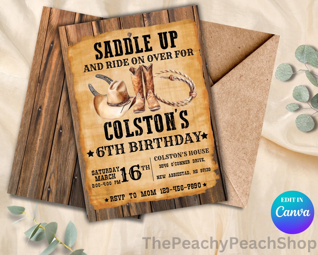 Editable Country Western Invitation, Cowboy Birthday Invitation, Rustic ...