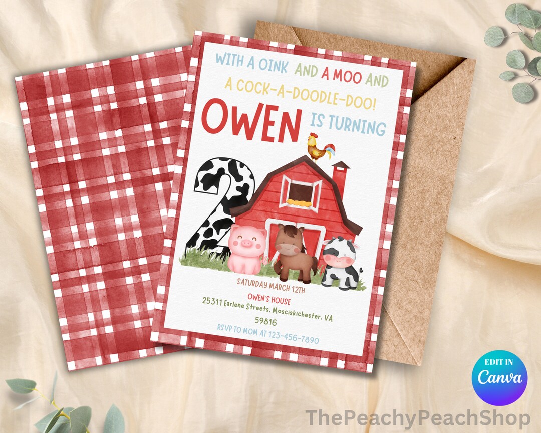 EDITABLE Farm Birthday Invitation, Barn Animals Party Invite Template ...