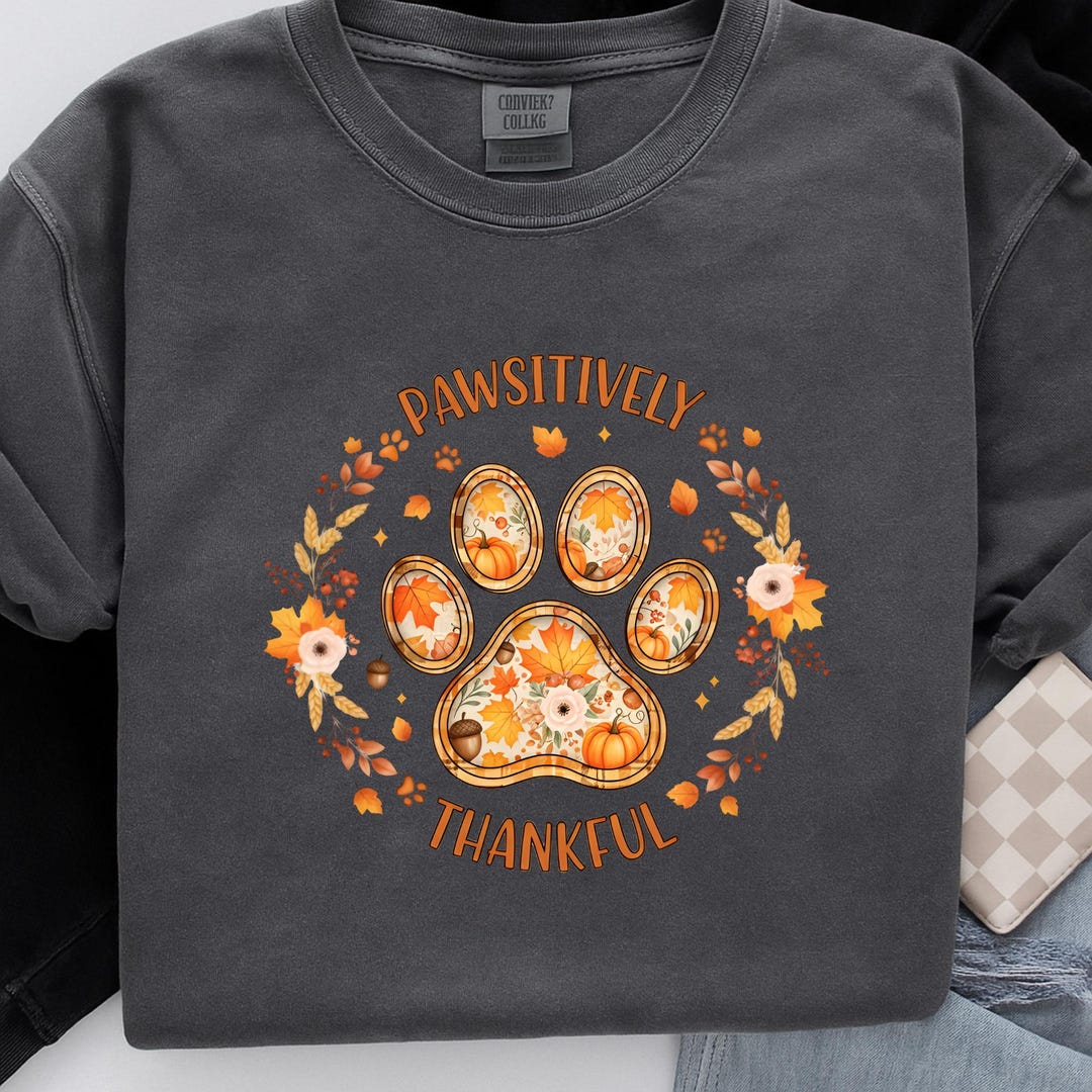Autumn Paw Print PNG, Fall Pet Clipart, “pawsitively Thankful” Design ...