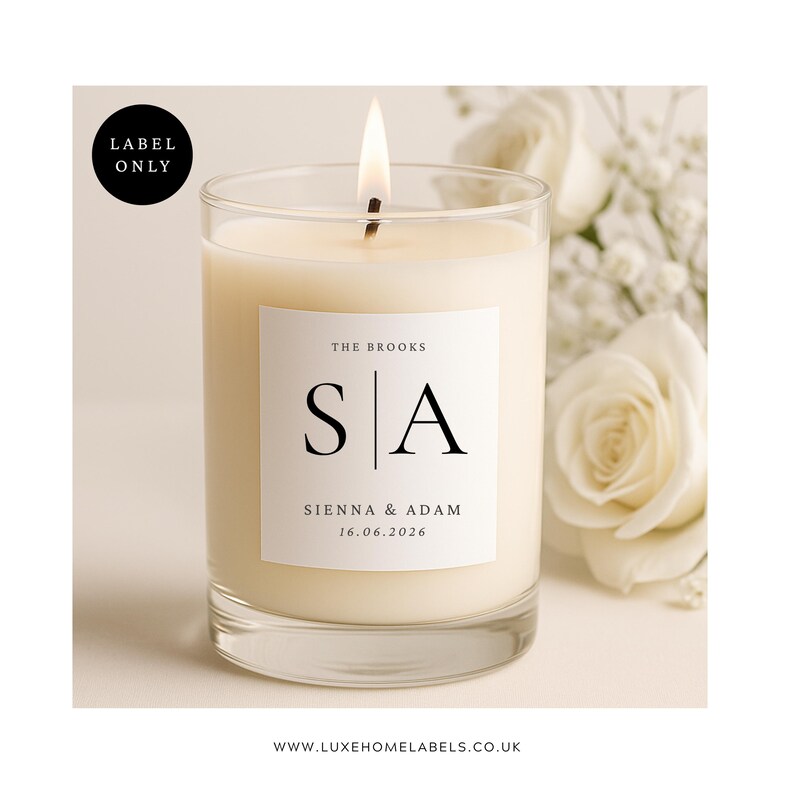 Personalised Wedding Candle Label: Elegant Monogram Stickers - Etsy