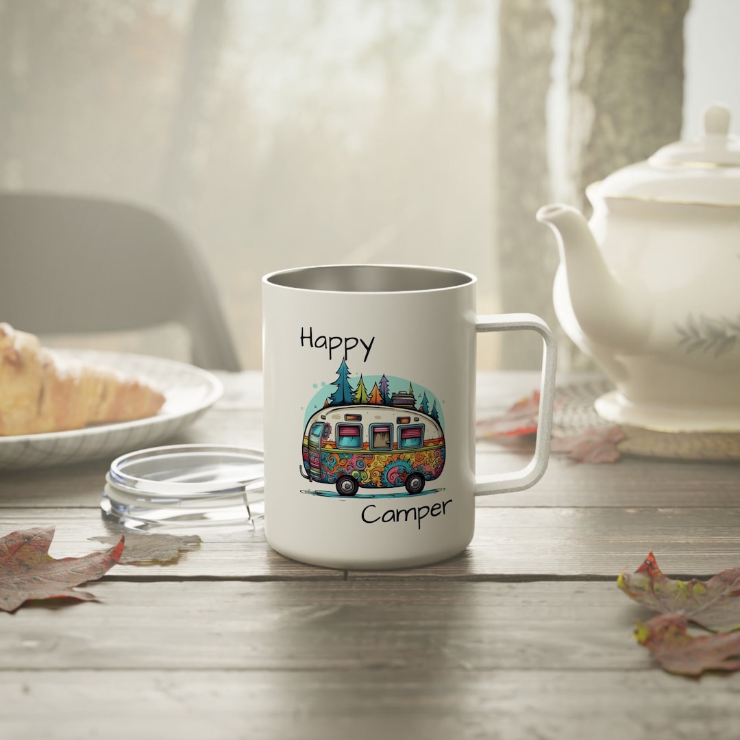 Happy Camper Insulated Tumbler, One Happy Camper Travel Mug With Handle ...