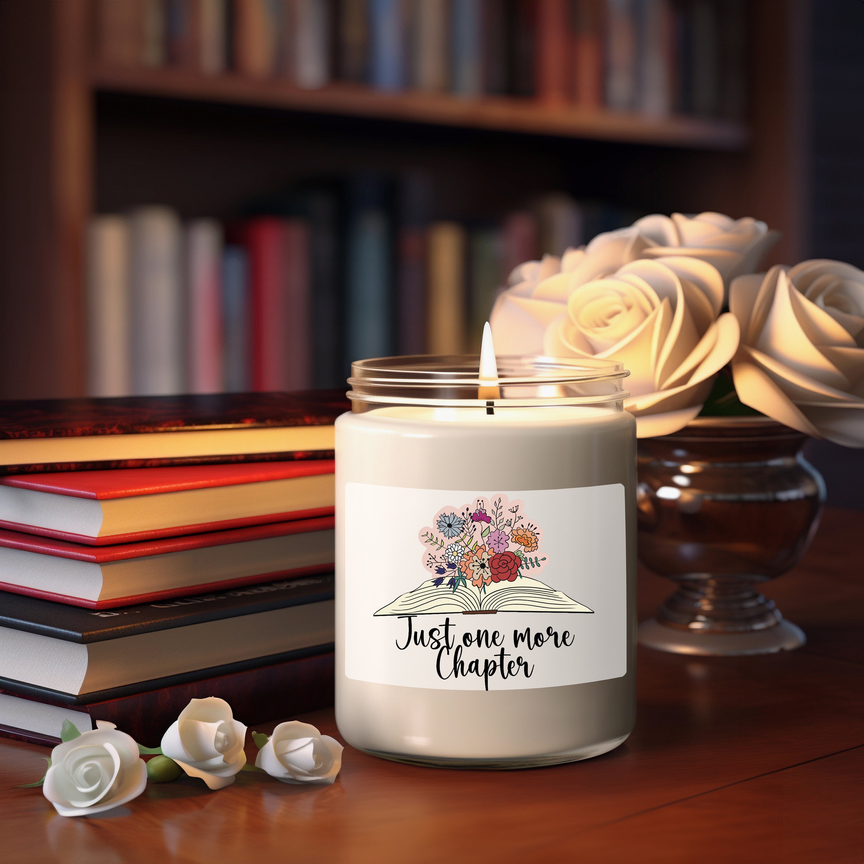 Just One More Chapter Floral Book Candle, Book Themed Candle, Library ...