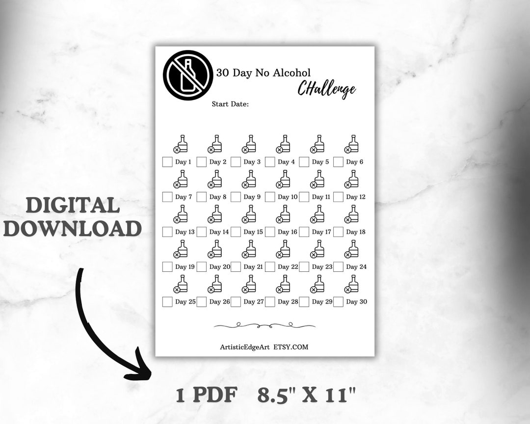 30-day No Alcohol Challenge Tracker, Printable Journey to Wellness ...