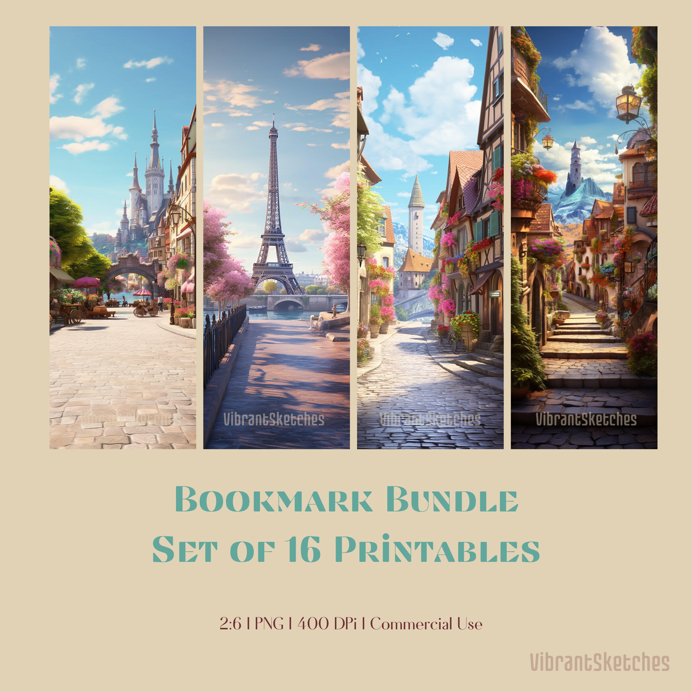 Bundle of 16 European Cities Printable Bookmarks, Digital Download ...