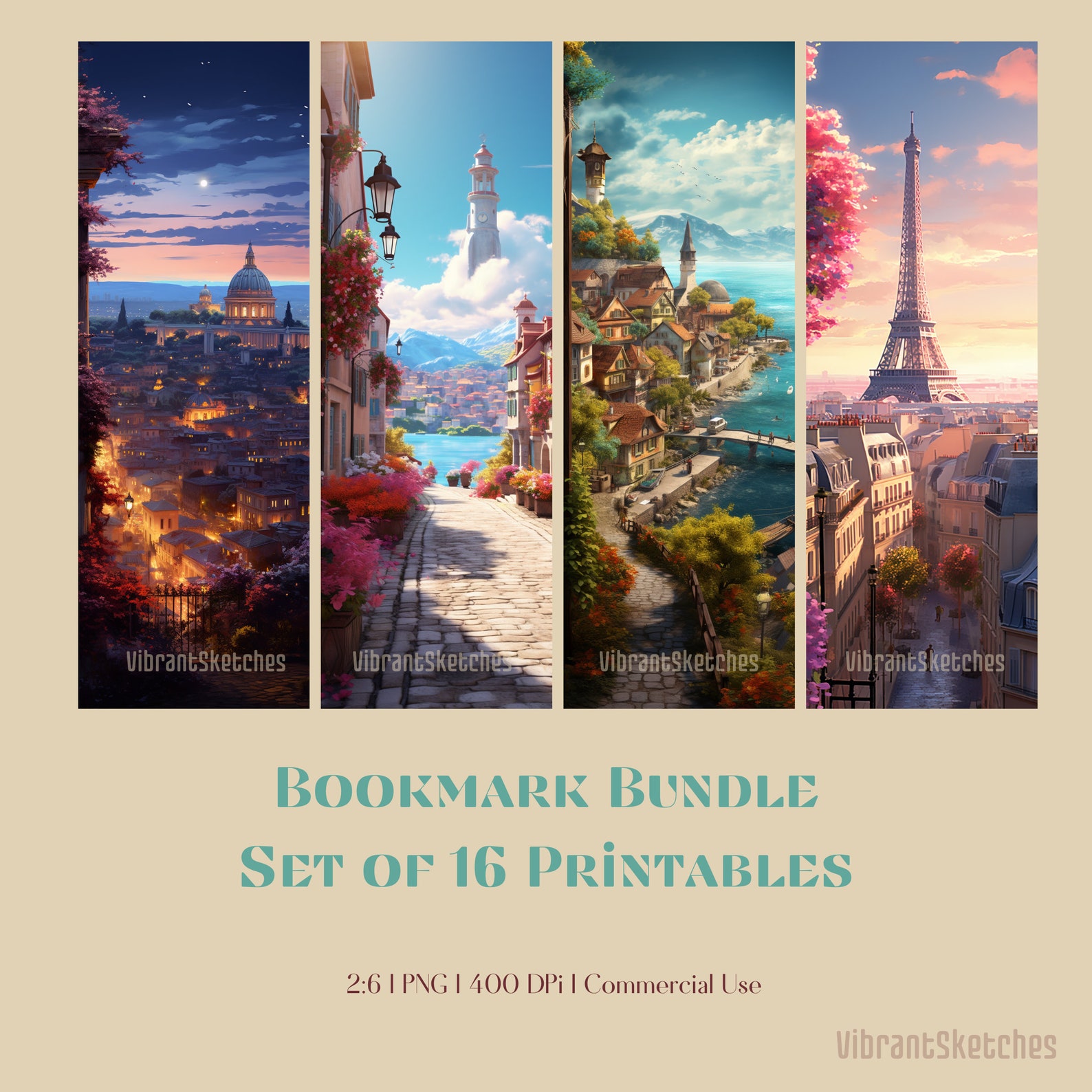 Bundle of 16 European Cities Printable Bookmarks, Digital Download ...