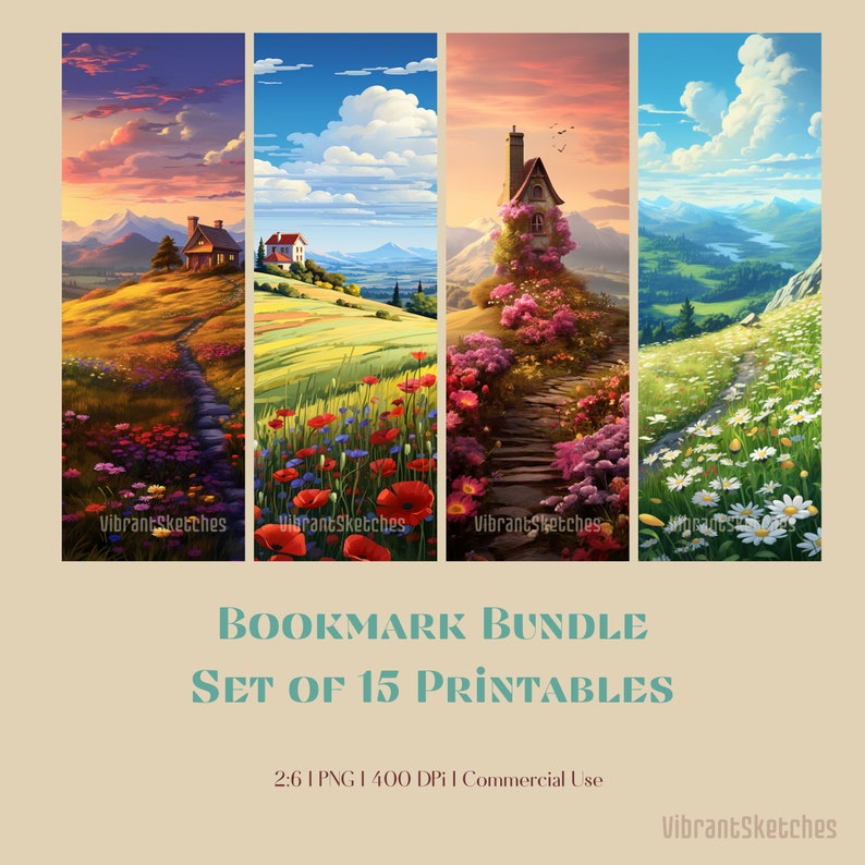 15 Flower Fields Bookmark Designs, Printable Bookmarks Digital Download ...