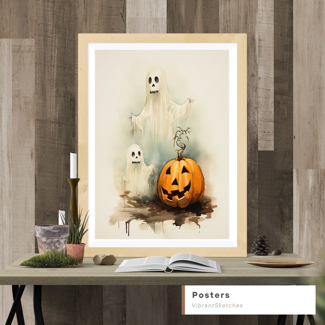 Halloween Poster, Ghost Halloween Wall Art, Ghost Pumpkin Poster ...