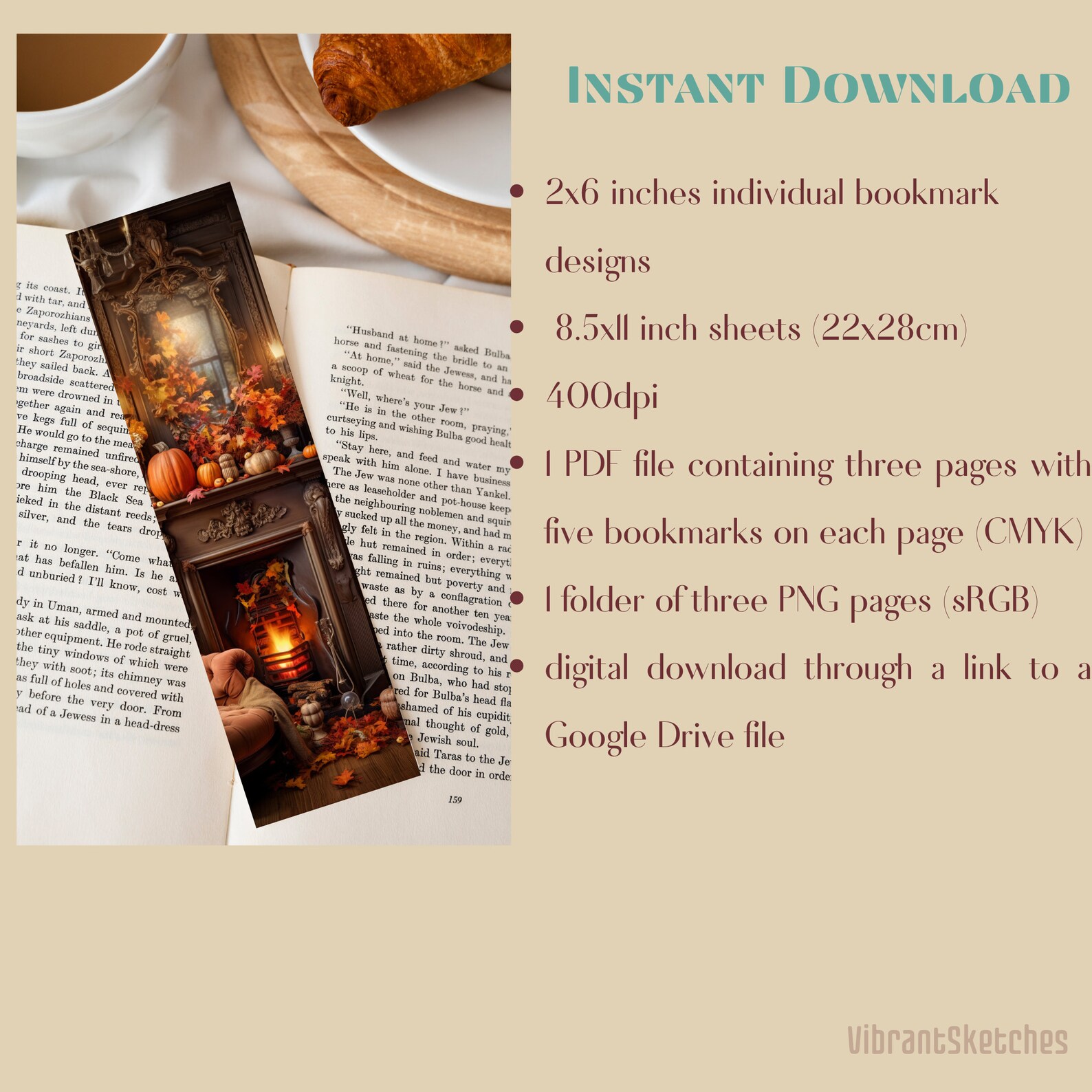 16 Fall Decor Bookmark Designs,autumn Cozy Fireplace Bookmarks Digital ...