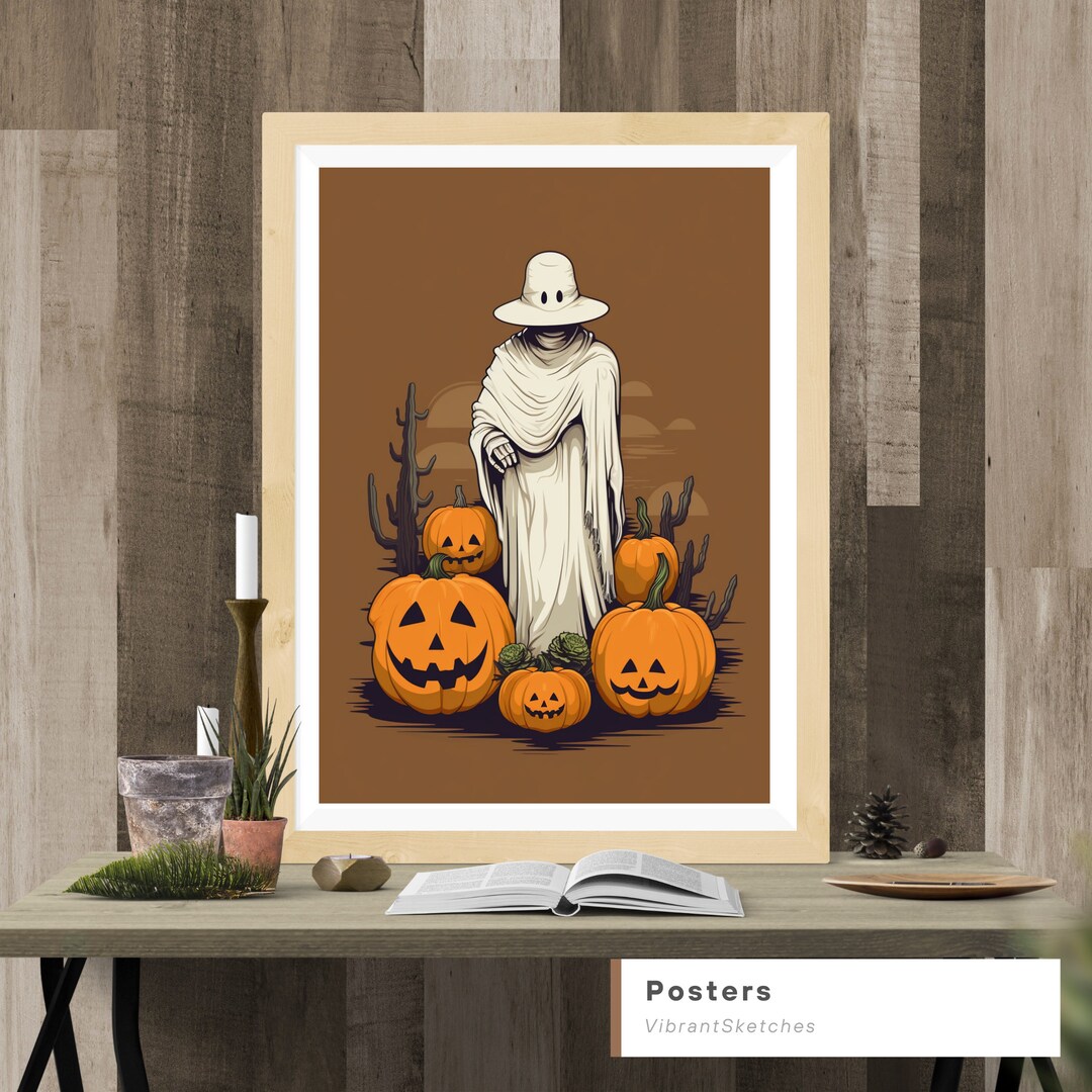 Halloween Ghost Cowboy Posters, Cowboy Lover Halloween Wall Art ...