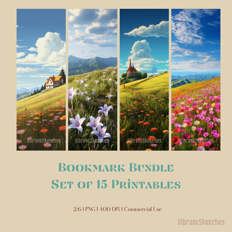 15 Flower Fields Bookmark Designs, Printable Bookmarks Digital Download ...