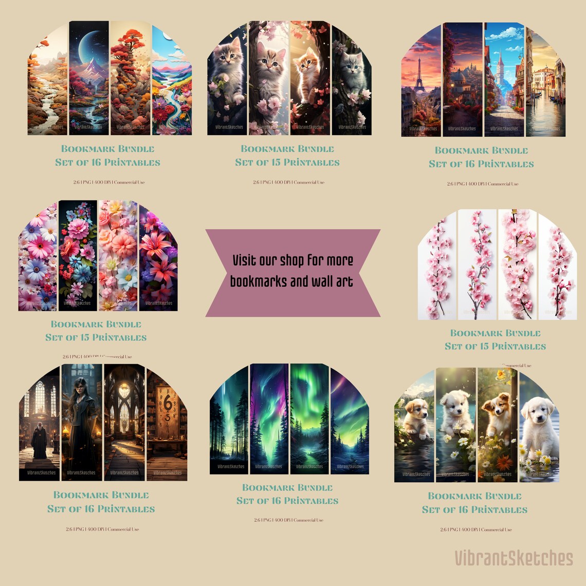 Bundle of Digital Bookmarks, Tropical Vibe Bookmark Designs, Printable ...