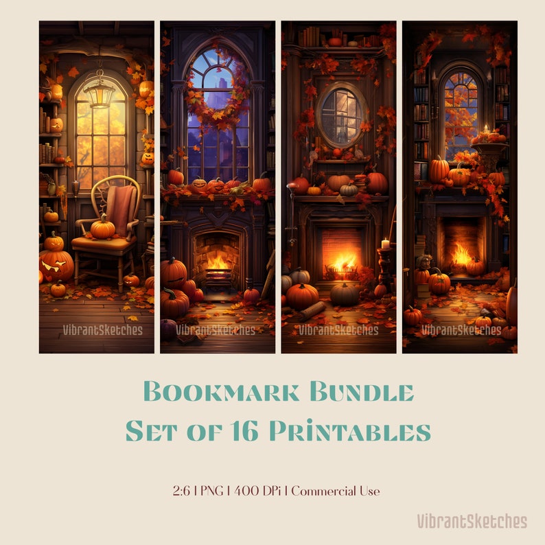 16 Fall Decor Bookmark Designs,autumn Cozy Fireplace Bookmarks Digital ...