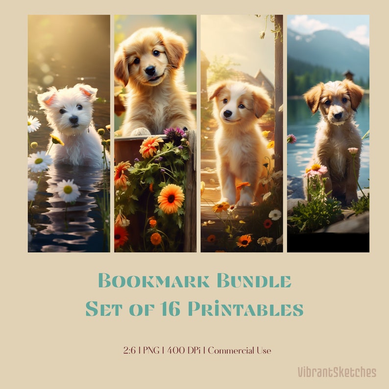 Bundle of 16 Country Adorable Puppies Printable Bookmarks,cute Puppies ...