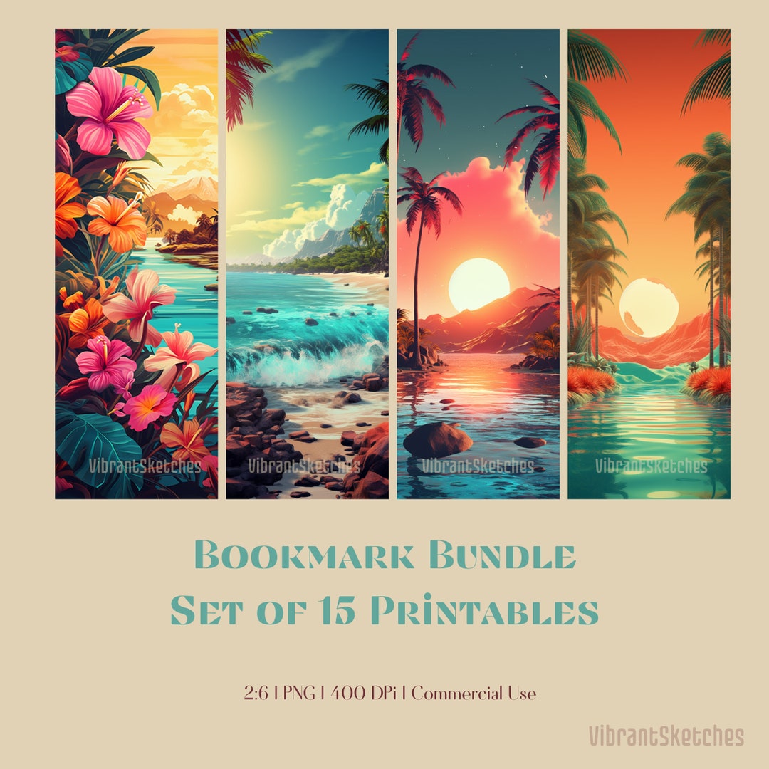 Bundle of Digital Bookmarks, Tropical Vibe Bookmark Designs, Printable ...