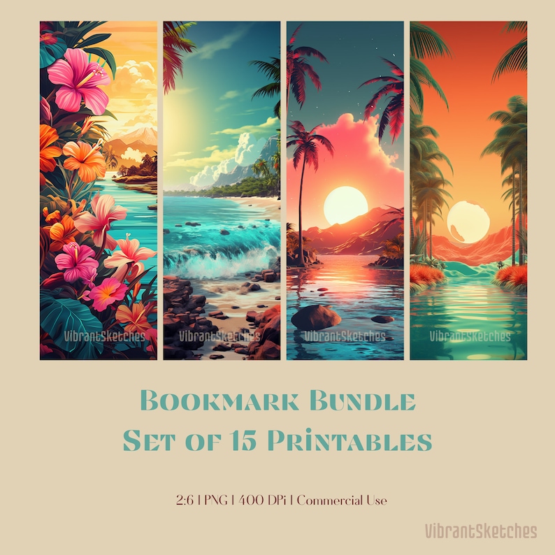 Bundle of Digital Bookmarks, Tropical Vibe Bookmark Designs, Printable ...