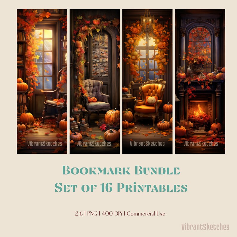 16 Fall Decor Bookmark Designs,autumn Cozy Fireplace Bookmarks Digital ...