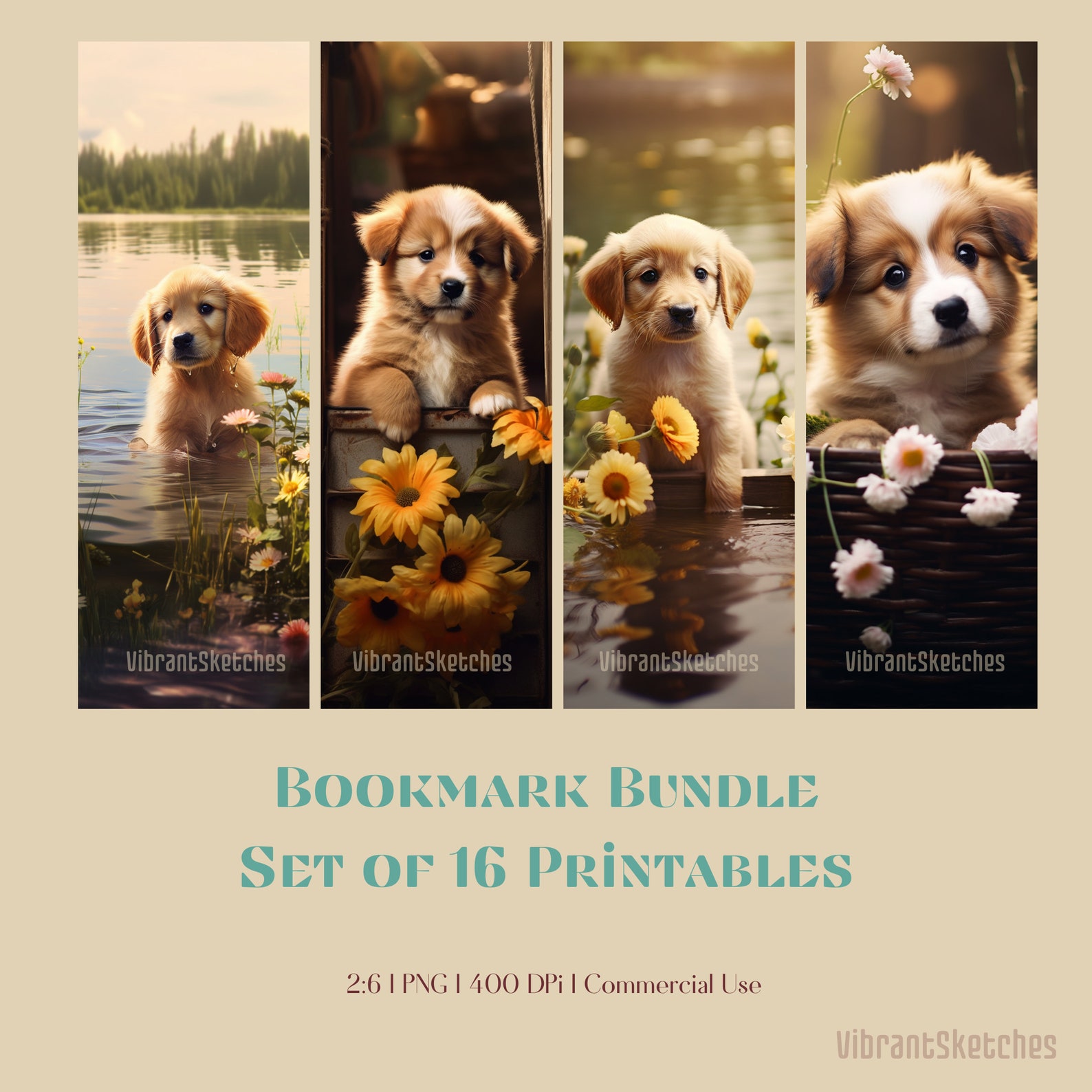 Bundle of 16 Country Adorable Puppies Printable Bookmarks,cute Puppies ...