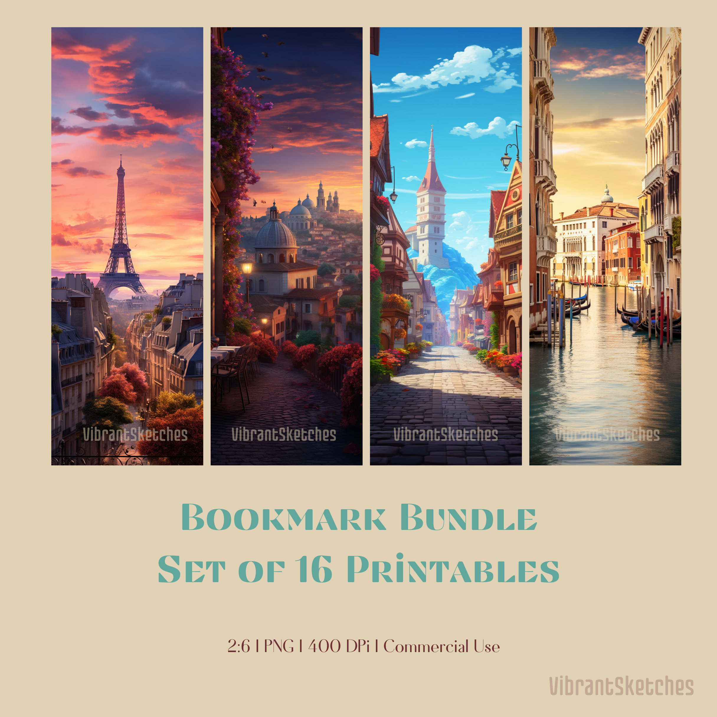 Bundle of 16 European Cities Printable Bookmarks, Digital Download ...