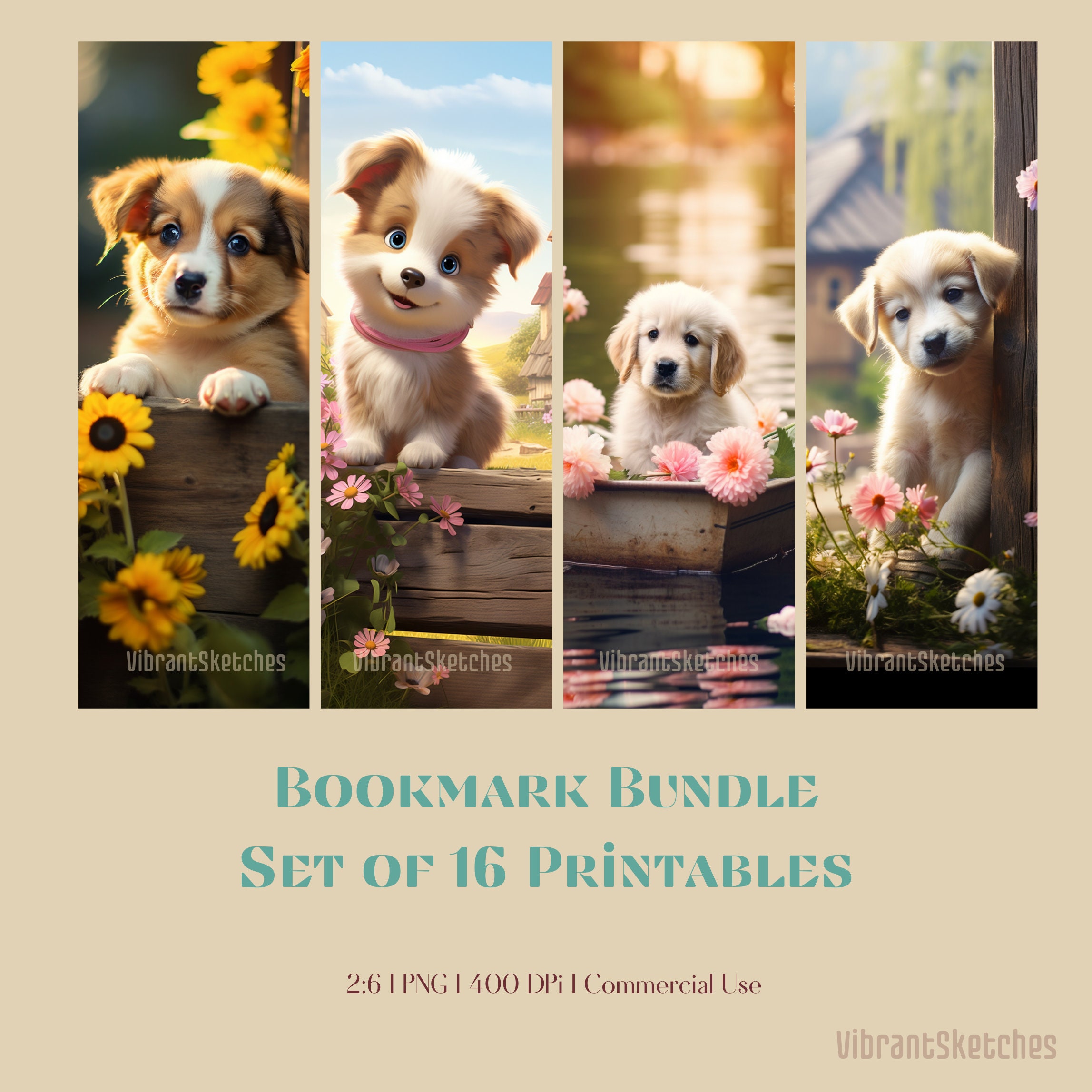 Bundle of 16 Country Adorable Puppies Printable Bookmarks,cute Puppies ...