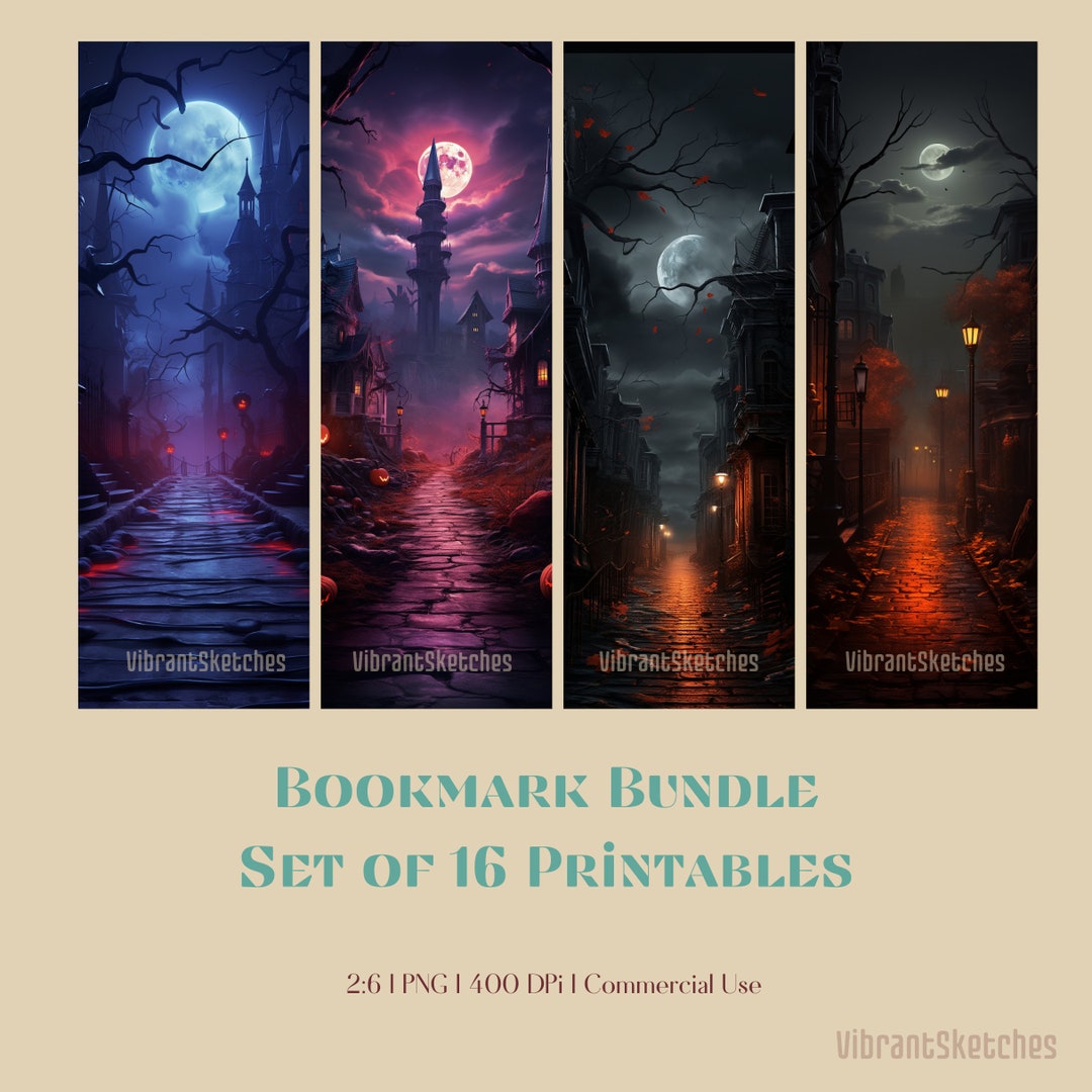 Bundle of 16 Halloween Themed Printable Bookmarks, Digital Download ...