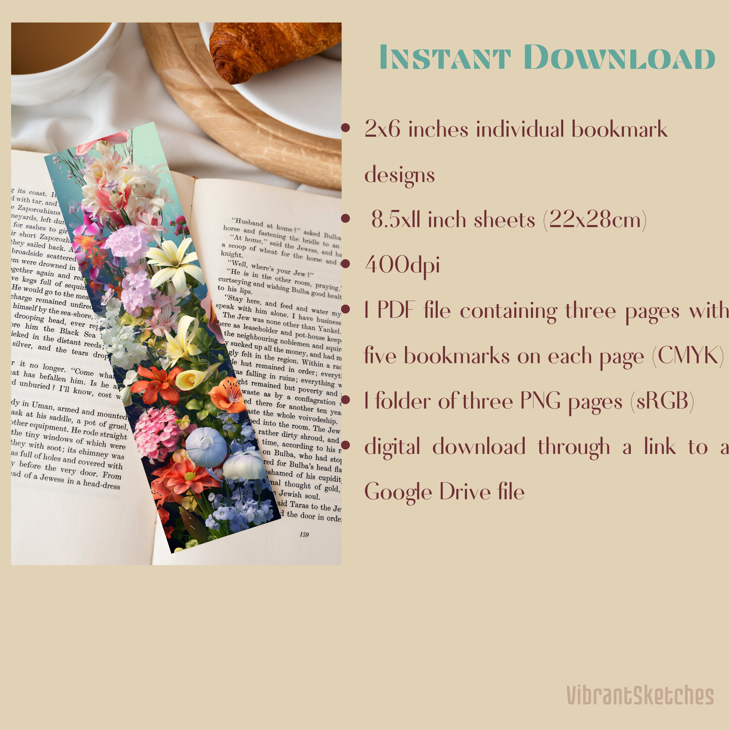 Bundle of 15 Floral Pattern Printable Bookmarks, Digital Download ...