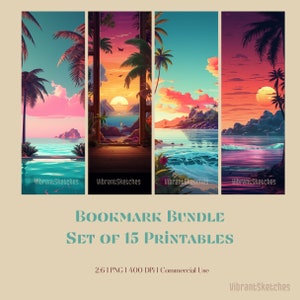 Bundle of Digital Bookmarks, Tropical Vibe Bookmark Designs, Printable ...