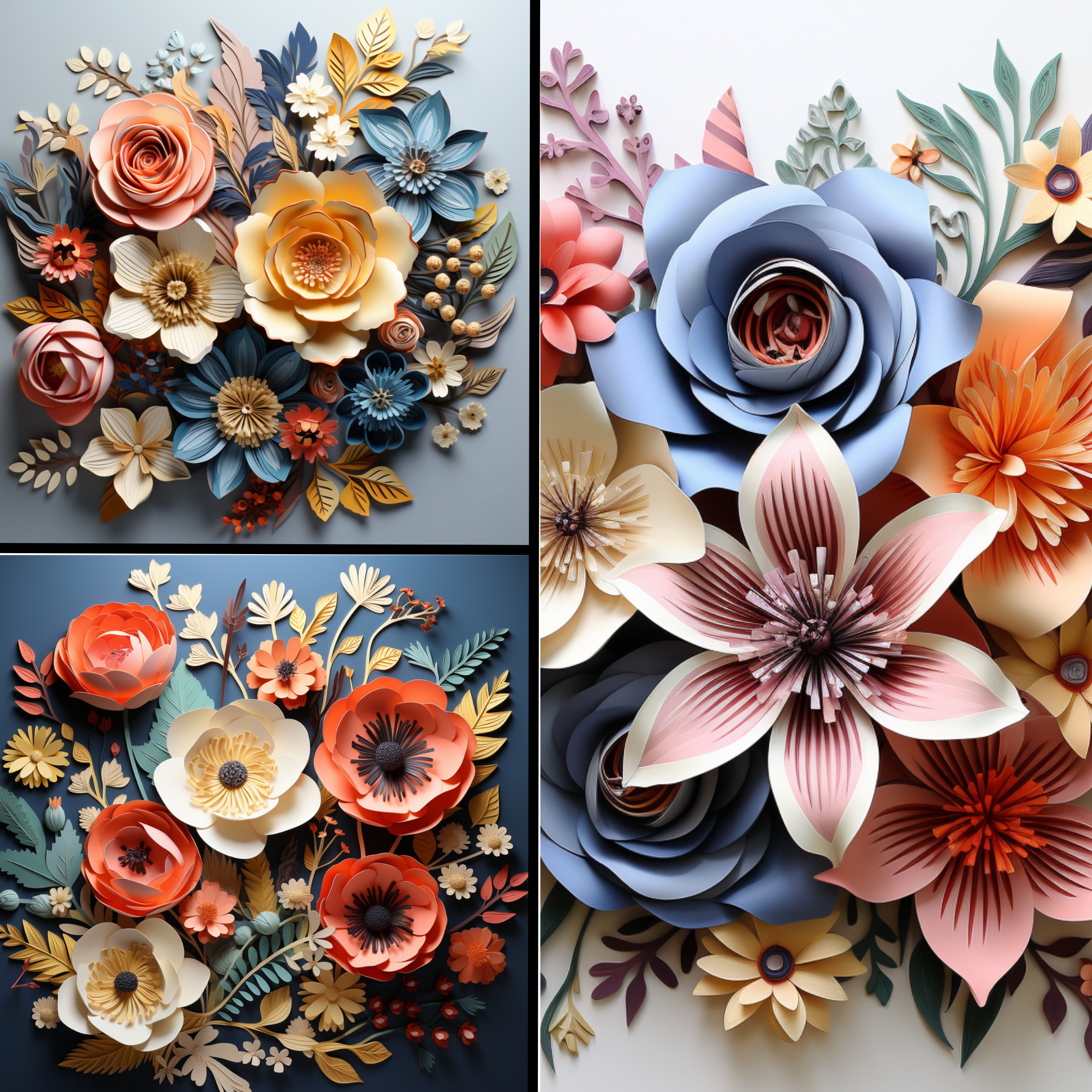Quilling Art Printable-paper Cut Design Flowers - Set of 4 Digital Cut ...