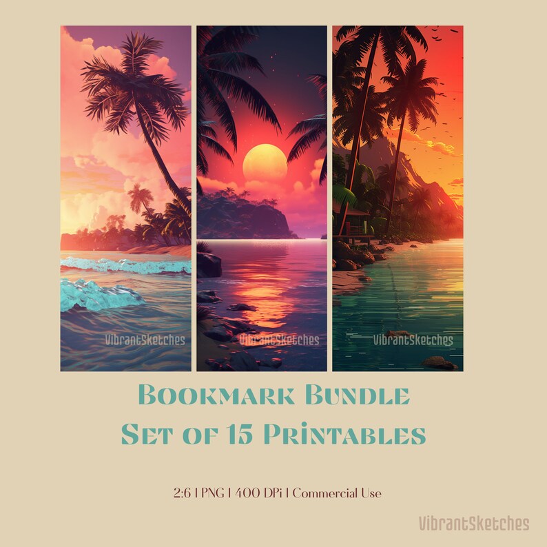 Bundle of Digital Bookmarks, Tropical Vibe Bookmark Designs, Printable ...
