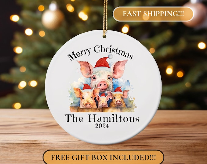 Merry Christmas Pig Ornament, Pig Charm Ornament, Farm Ornament, Gift ...