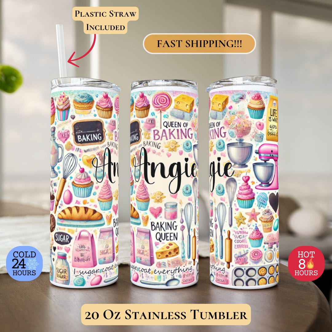 Baker Tumbler, Queen of Baking Skinny Tumbler With Name, Baking Queen ...