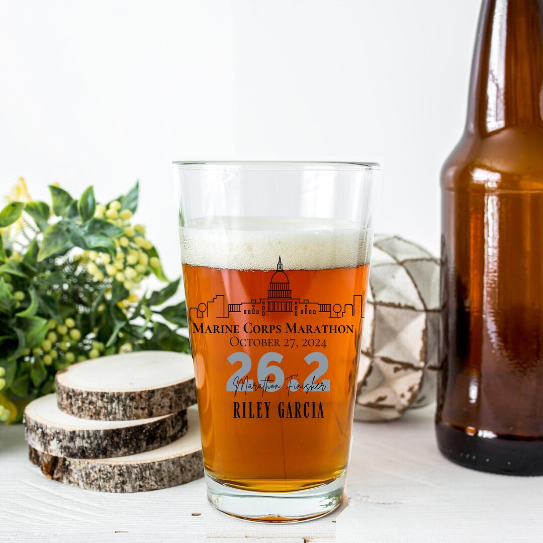 Personalized Marathon Glass, Custom Marathon Runner Pint Glass, 26.2 ...