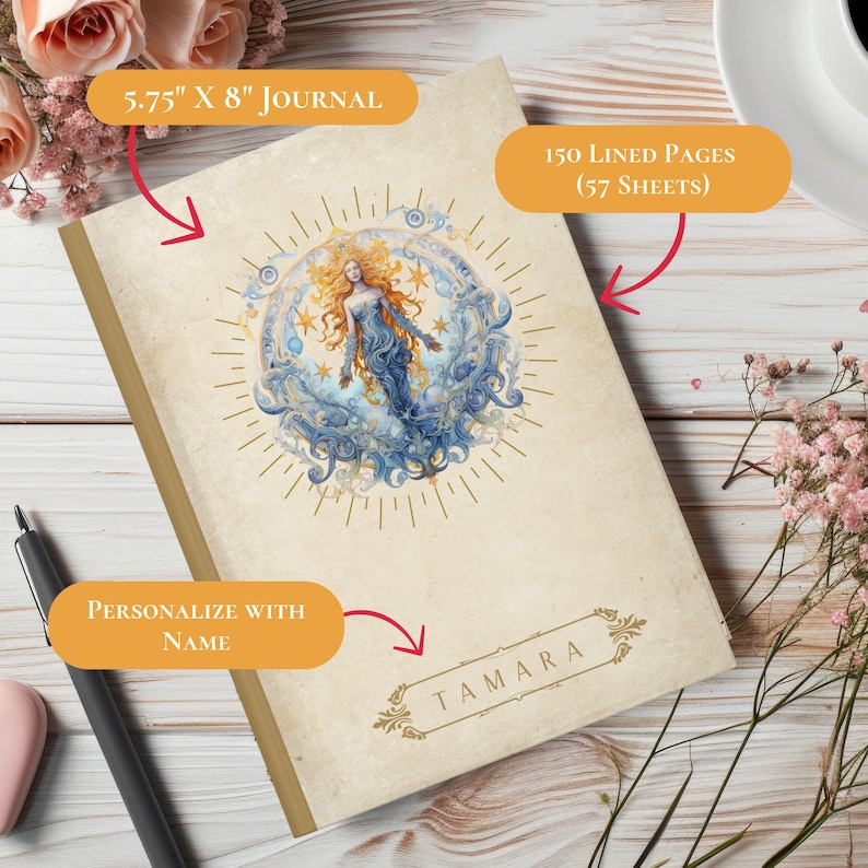 Zodiac Journal, Personalized Zodiac Journal, Zodiac Gift, Celestial ...