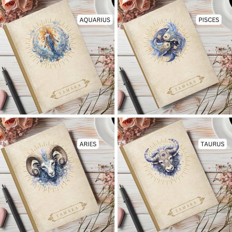 Zodiac Journal, Personalized Zodiac Journal, Zodiac Gift, Celestial ...