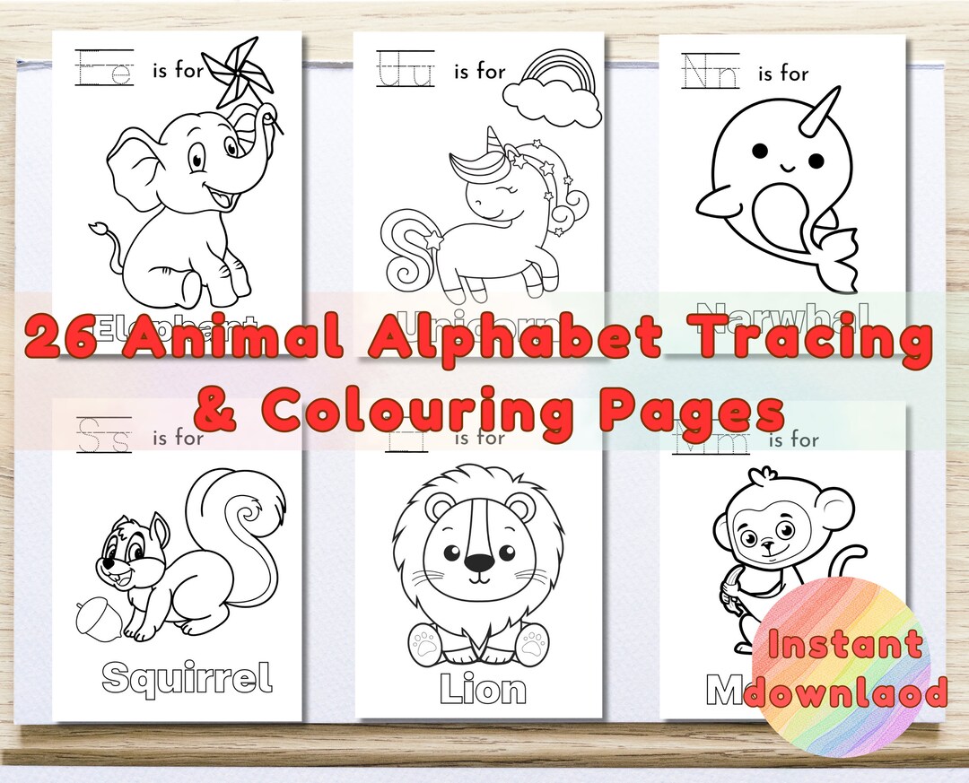 Animal Alphabet Digital Tracing Coloring Pages Printable Tracing ...