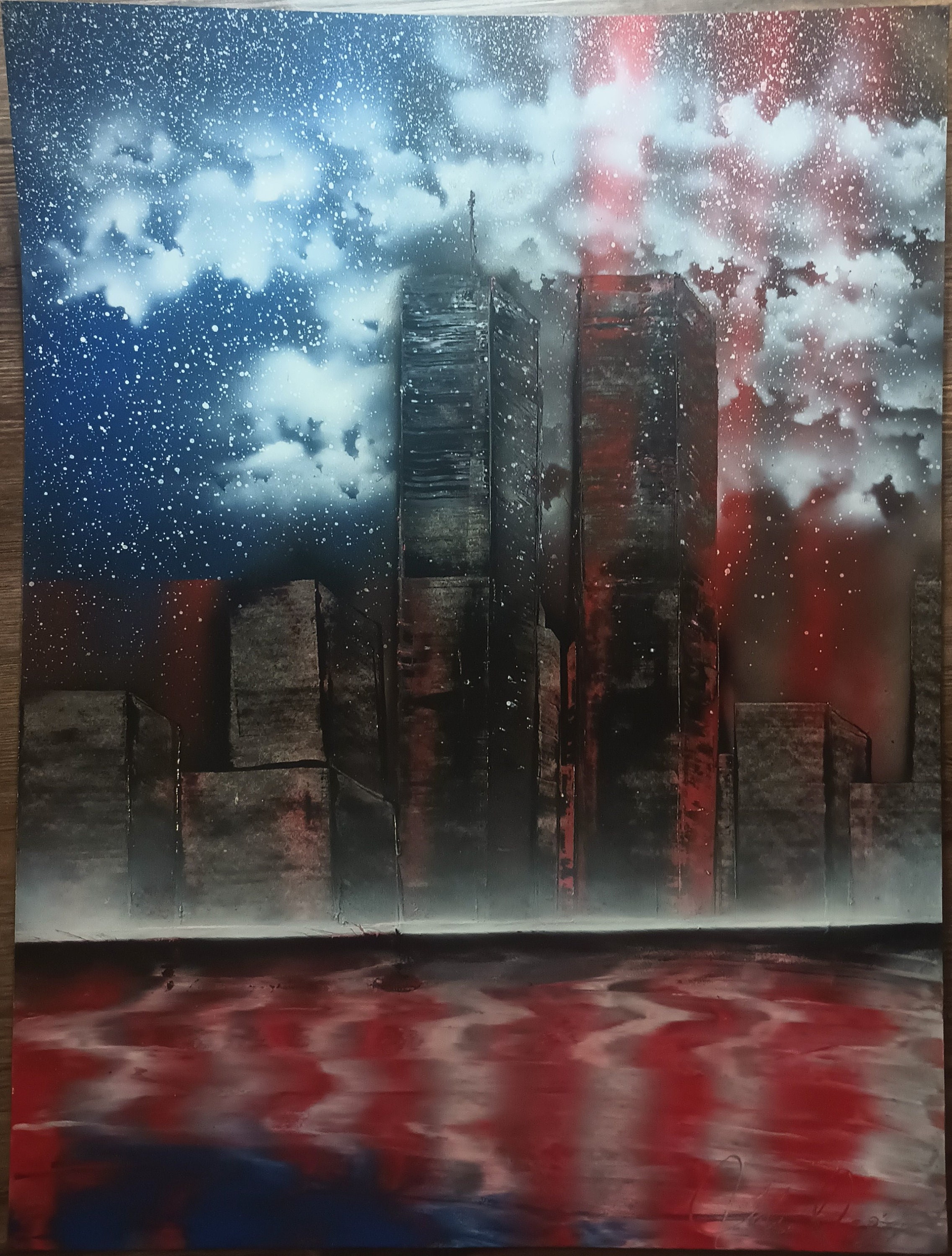 Spray Paint Art Twin Towers 9-11 Tribute Painting 18x24 - Etsy
