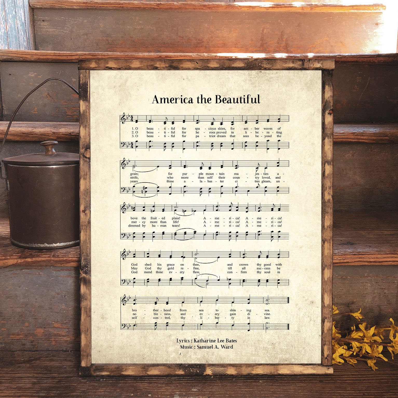 America the Beautiful Vintage Wall Art Print, Church Hymn Religious ...