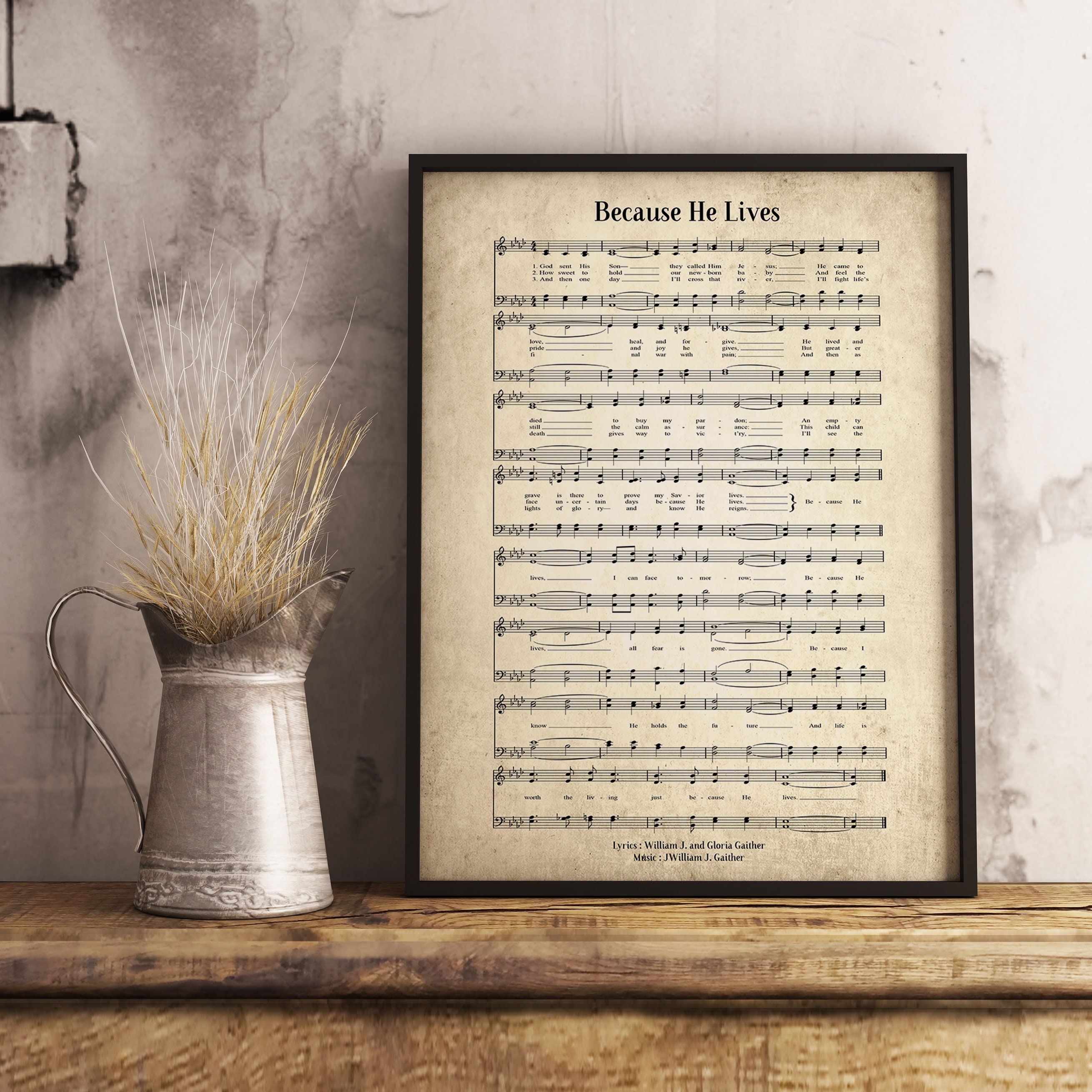 Because He Lives Vintage Wall Art Print, Church Hymn Religious Poster ...