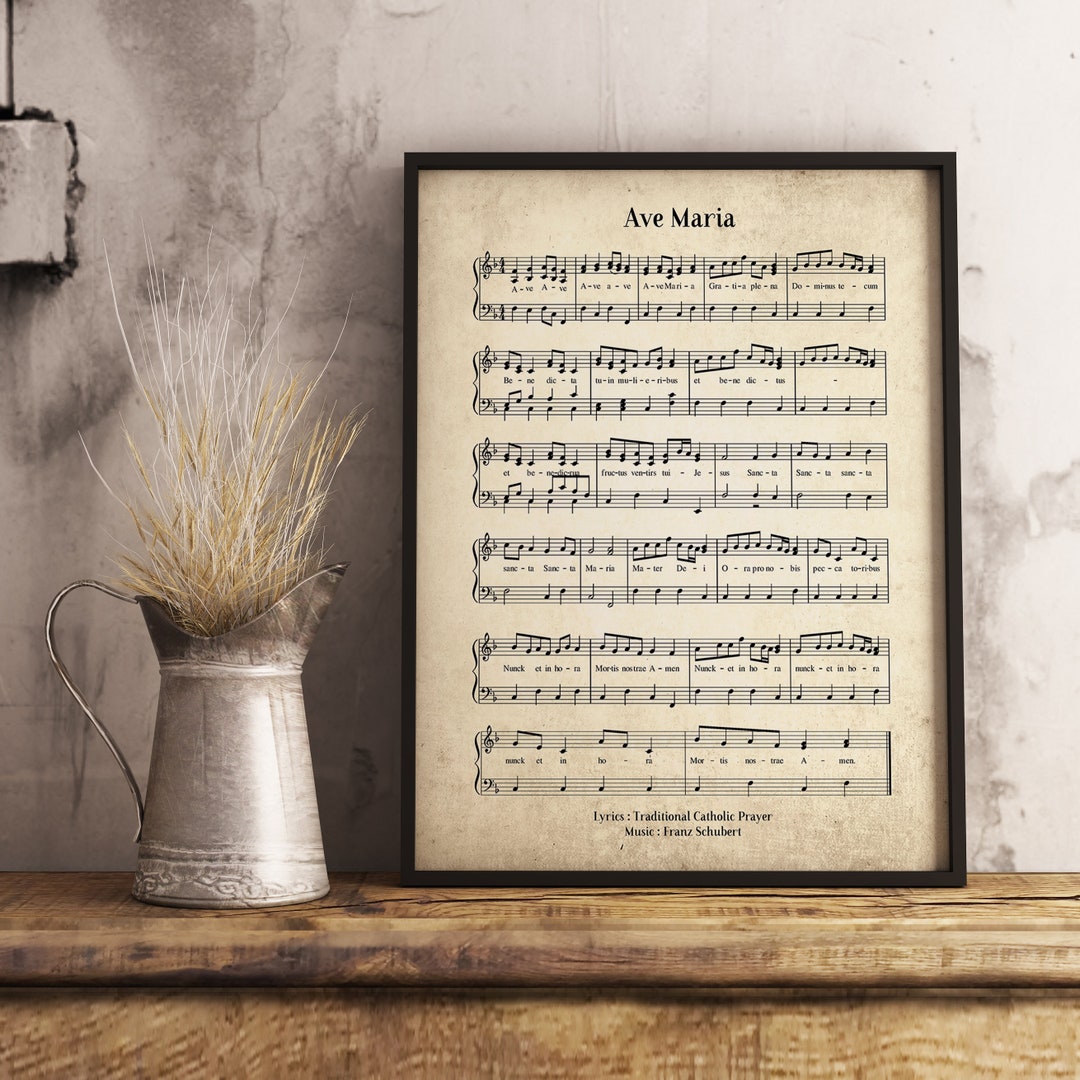 Ave Maria Vintage Wall Art Print, Church Hymn Religious Poster, Bible ...