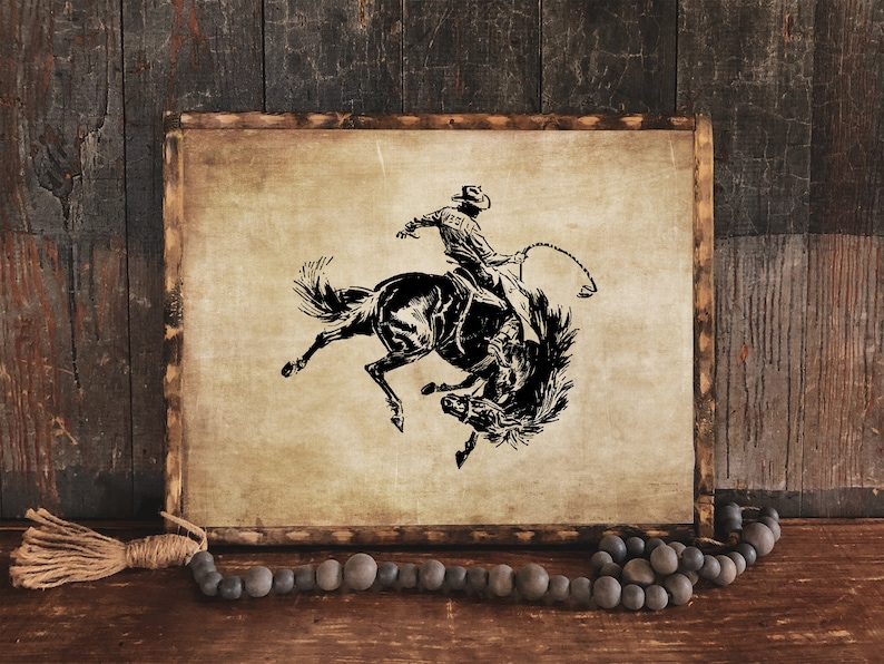Bucking Bronco Vintage Wall Art Print, Western Home Decor, Cowboy Wall ...