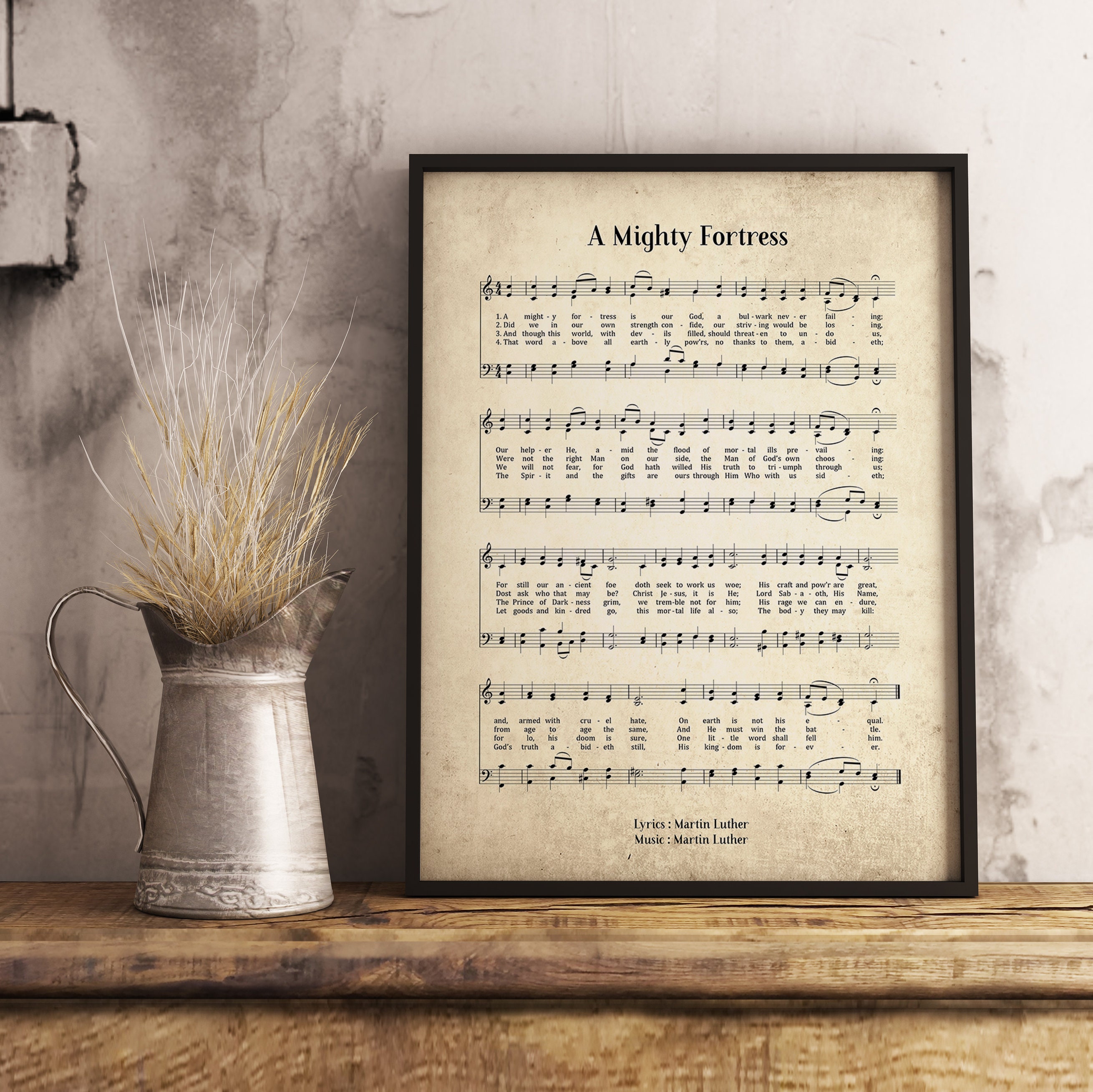 A Mighty Fortress Vintage Wall Art Print, Church Hymn Religious Poster ...