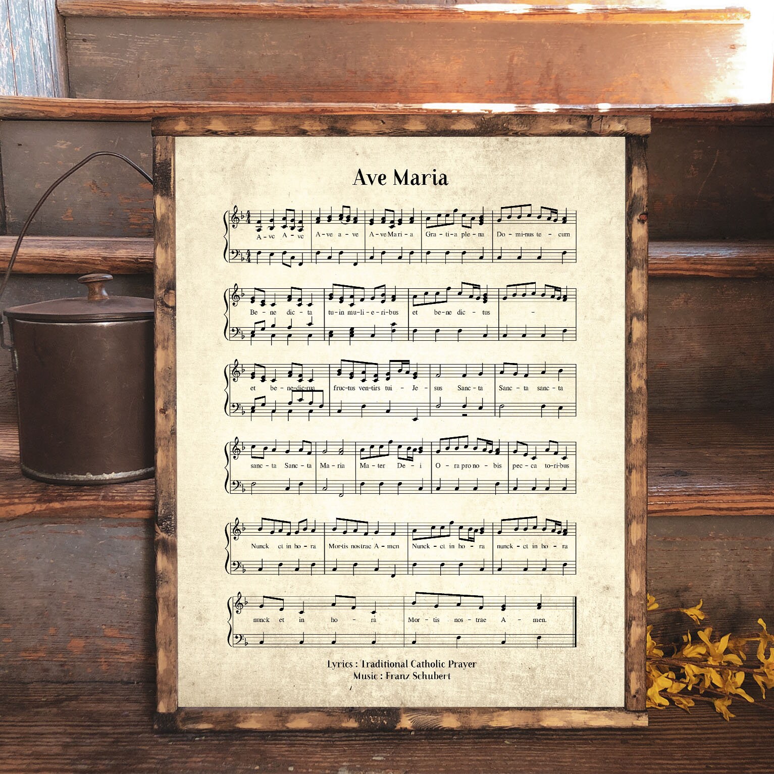 Ave Maria Vintage Wall Art Print, Church Hymn Religious Poster, Bible ...