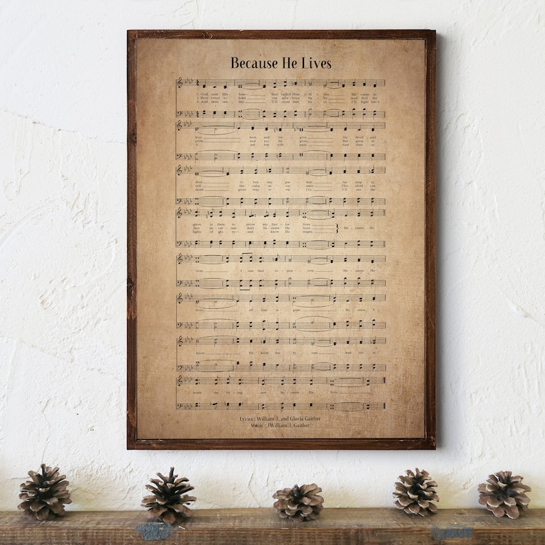 Because He Lives Vintage Wall Art Print, Church Hymn Religious Poster ...