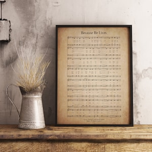 Because He Lives Vintage Wall Art Print, Church Hymn Religious Poster ...
