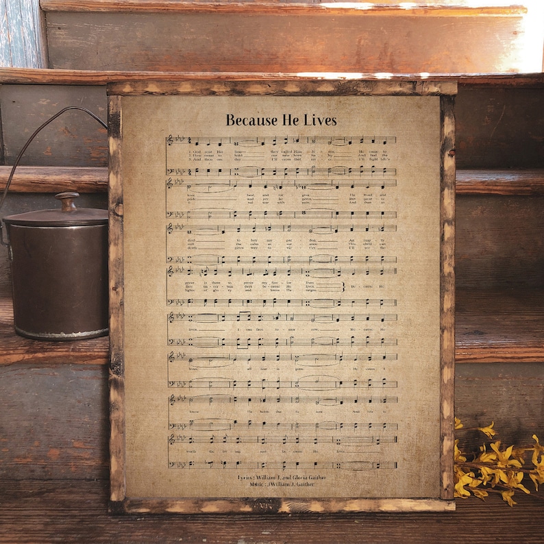 Because He Lives Vintage Wall Art Print, Church Hymn Religious Poster ...