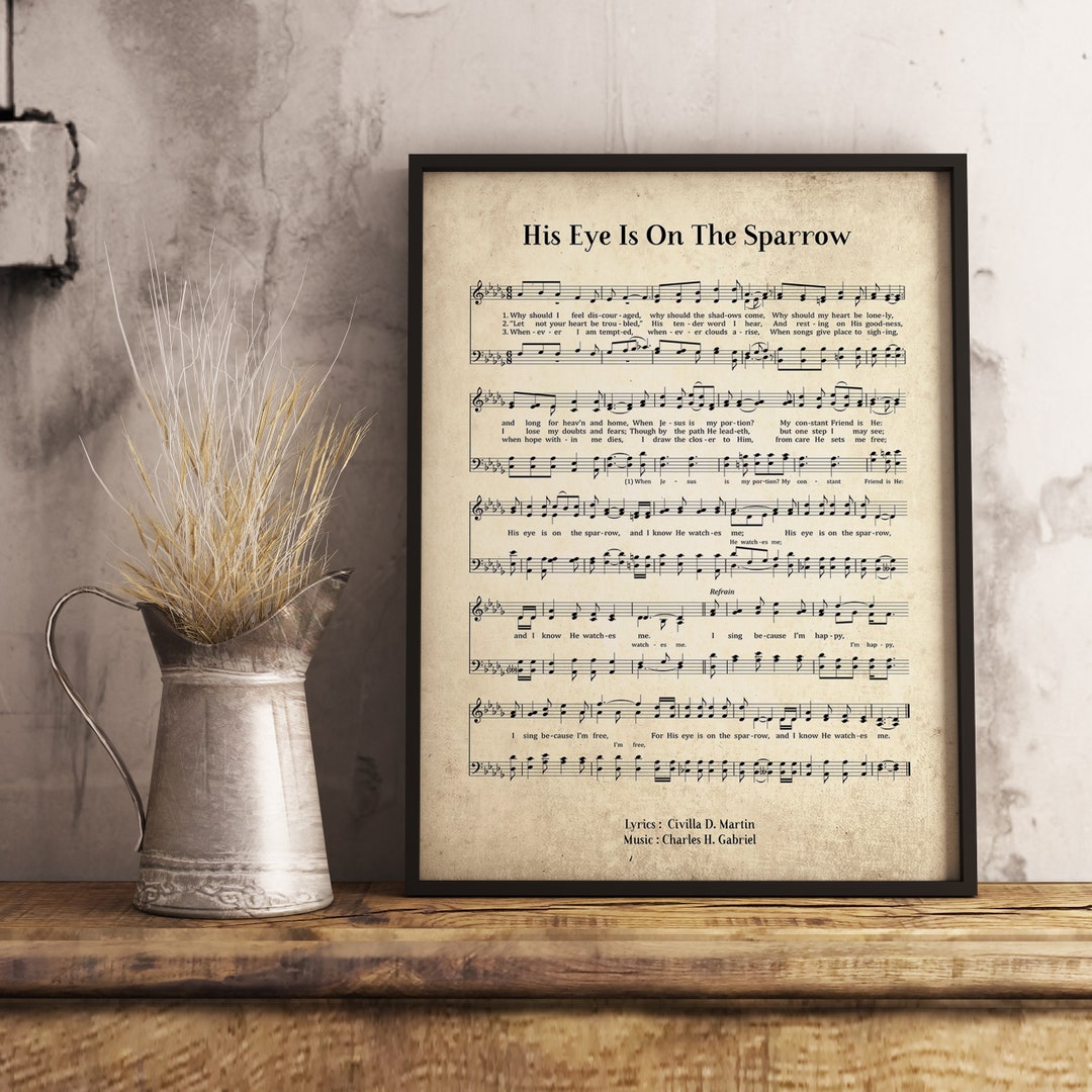 His Eye is on the Sparrow Vintage Wall Art Print, Church Hymn Religious ...
