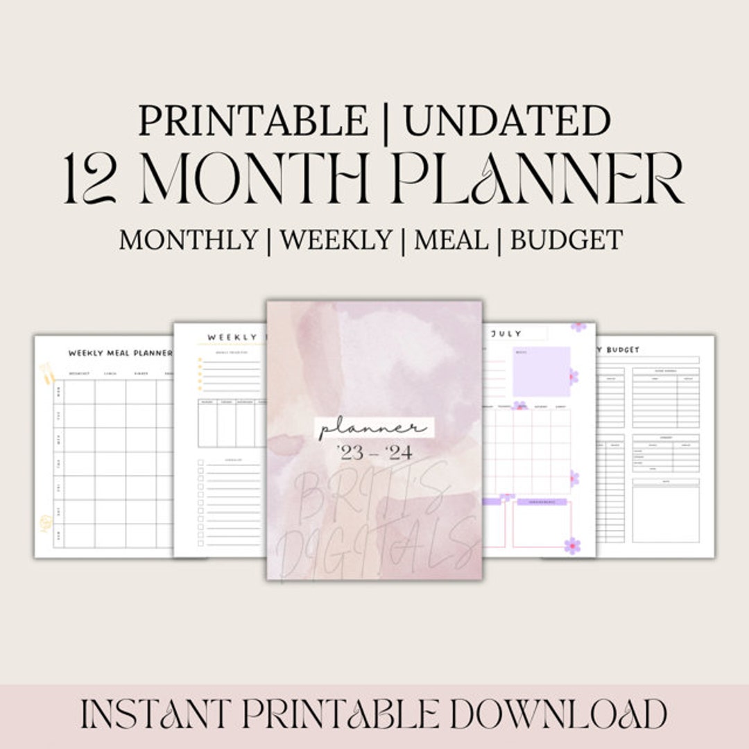 Digital Printable Planner | 12-month Organizer, Weekly Sheets, Meal ...