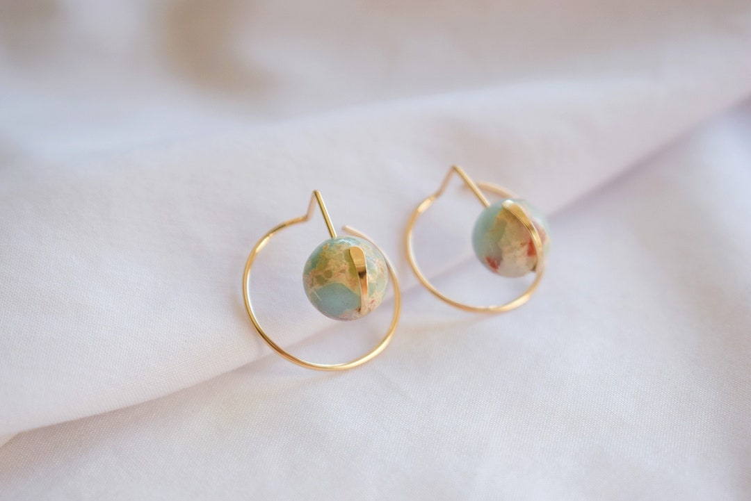 Small Gold-filled Hoops With Stones Architectural Voluminous - Etsy