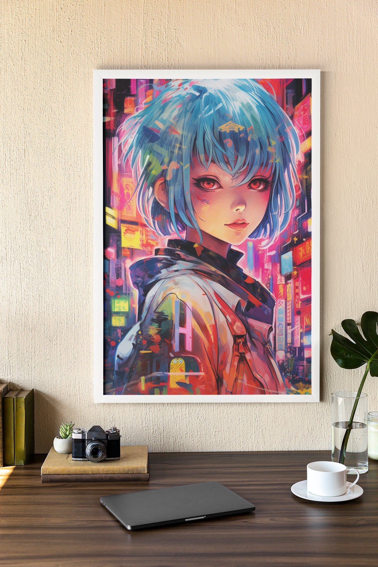 Manga Anime Neon Pop Art Poster, Anime Woman in Bright Colors, Gift for ...